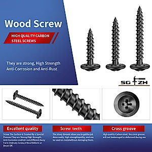 #8 x 1/2" Wood Screw 100Pcs Alloy Steel Standard Thread Truss Head Fast Self Tapping Black Oxide by SG TZH