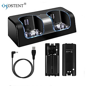OSTENT Charger Dock Station + 2 Battery Packs for Nintendo Wii Remote Controller Color Black
