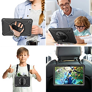 ZtotopCases for Samsung Galaxy Tab A8 10.5 Inch 2022, Full Body Cover with 360 Rotating Hand Strap & Shoulder Strap Heavy Duty Shockproof Case for Samsung A8 Tablet SM-X200 /SM-X205 /SM-X207, Black