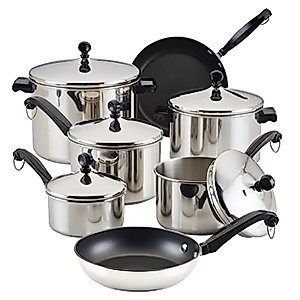 Farberware Classic Stainless Steel Cookware Pots and Pans Set, 15-Piece,50049,Silver