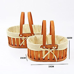 FEMUN A Set of Wooden Basket, Woven Baskets for Storage, Handheld Picnic Basket, Storage Basket, Wooden Strips Woven Double Carry Handle Flower Basket, Suitable for picnics, Camping (a Set of 2)