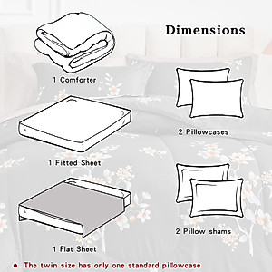 7 Pieces Bed in a Bag Queen Comforter Set with Sheets, Dark Grey Floral Design Soft Microfiber Bedding Sets for All Season (1 Comforter, 2 Pillow Shams, 1 Flat Sheet, 1 Fitted Sheet, 2 Pillowcases)