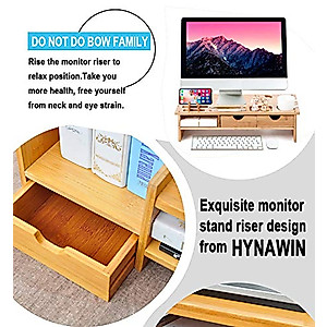 Monitor Stand Riser Desk Organizer-Bamboo 2 Tier Laptop Stand with Drawers, Adjustable Desktop Storage Organizer for Computer, Printer, Cellphone-Use in Office,Home/Reduce Neck &Eye Strain(Fawn)