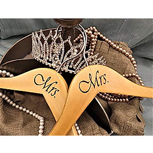 NAHANCO MRSMRS20017 Same Sex, Gay Pride Hanger Set, Natural Wood Hangers with Black Imprint (Mrs. and Mrs.), 17” (2-Piece Set)