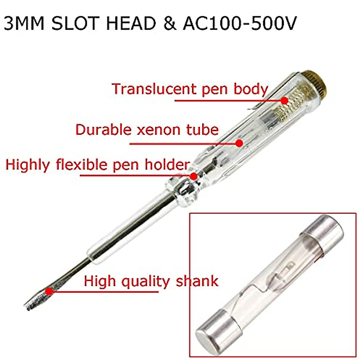 MEETOOT 2pcs 100-500V Flathead Screwdriver Electric Pen Circuit Tester Pen 3MM