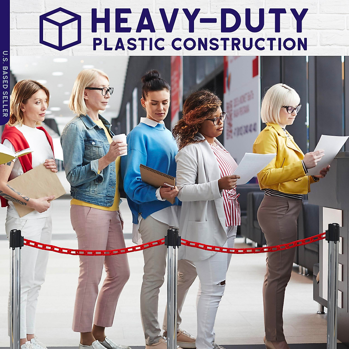 BISupply Red Plastic Chain Links - 125ft x 2in Plastic Barrier Chain for Safety Crowd Control or Plastic Links Halloween Decor Chains for Costumes