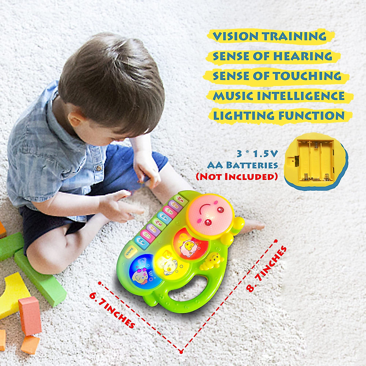 AMINFUN Baby Piano Drum 6-12 Months Toy, Caterpillar Piano Keyboard Drum Light Up Sound Musical Toy, Learning Educational Interactive Infant Toddler 12-24 Months Gift