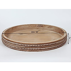 Carah & Cossh Round Wooden Serving Tray, Whitewashed Round Decorative Wood Tray , Round Farmhouse Rustic Decorative Tray, Perfect for Storage and Display (Brown)