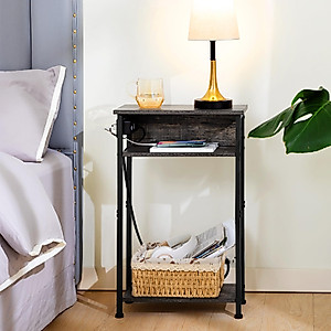 AMHANCIBLE Narrow Side Table Set of 2 with Charging Station, Small End Tables for Small Spaces, 3-Tier Skinny Side Table, Narrow End Table with USB Ports, Narrow Nightstand Set 2, HETN03KG