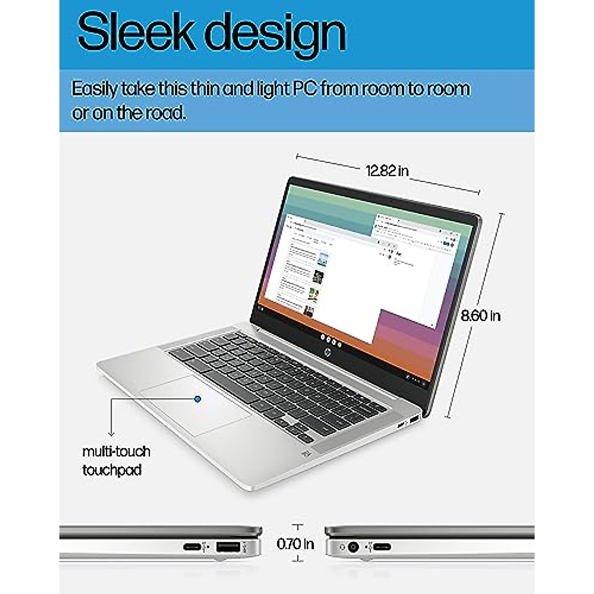 HP 2023 Newest Chromebook 14 Laptop, Intel Quad-Core Processor, 4GB RAM, 64GB eMMC, 14" HD Micro-Edge Display, Ultra Light, 4K Graphics, Anti-Glare, Wi-Fi, Chrome OS, Bundle with JAWFOAL