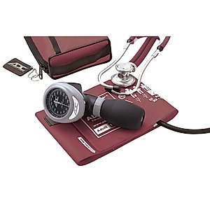 ADC Pro's Combo I Adult Pocket Aneroid/Scope Set with Prosphyg 788 Blood Pressure Sphygmomanometer, Adscope Sprague 641 Stethoscope, and Matching Nylon Carrying Case, Burgundy