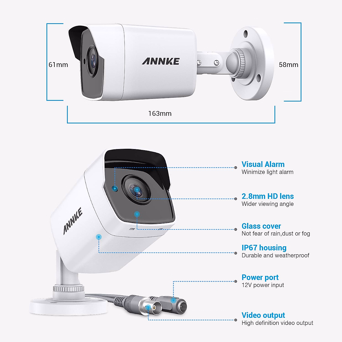 ANNKE 5MP Super HD Security Camera, IP67 Waterproof Bullet TVI Add-on Surveillance Camera for Outdoor & Indoor Use, Smart IR and EXIR 100ft/30m Night Vision