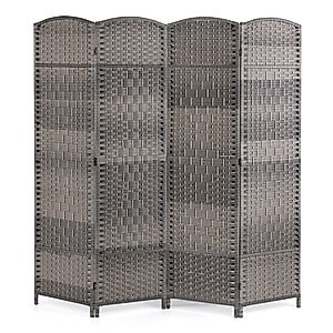 Giantex Room Divider 4 Panel, 6FT Tall Folding Privacy Screen with Solid Wood Frame, Hand-Woven Texture, Fully Assembly, Freestanding Wall Partition Room Dividers for Bedroom Office Patio