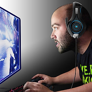 collee 3.5mm Gaming Headset LED Light Over-Ear Gaming with Volume Control, Microphone for PS4 Laptop, Tablet, PSP, Xbox, Mobile Phones(Black+Blue)