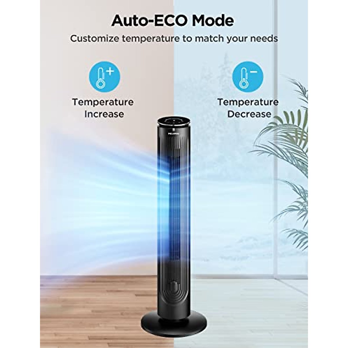 PELONIS 40''Oscillating Tower Fan | Remote Control, Black & 42’’ Oscillating Tower Fan with Aromatherapy Diffuser, Remote Control, 5 Speed Settings, Black