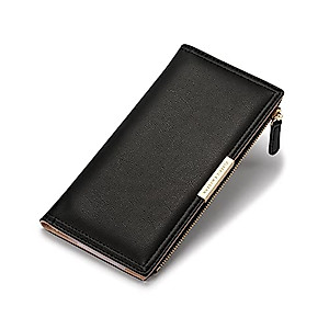 Mokoze Women'S Zipper Magnetic Closure Wallet Clutch Bag Storage Bag Long Bi-Fold With Change Pocket Small Women'S Walle（Black）
