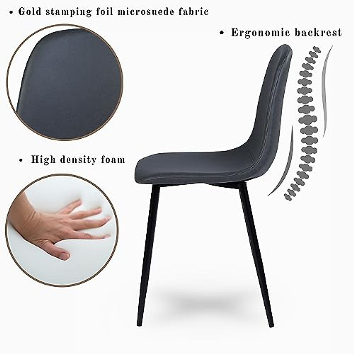 FurnitureR Modern Mid Century Leathaire Upholstered Kitchen Dining Chair Set of 2, Armless Leisure Accent Chair with Black Metal Legs Space Saving for Dining Kitchen Living Room, Grey, 2PCS