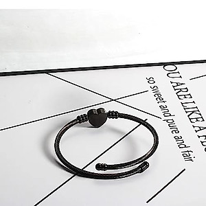 Personalized Stainless Steel Cable Wire Heart Charm Bangle Bracelet Punk Adjustable Wrist Bracelet Jewelry-Black