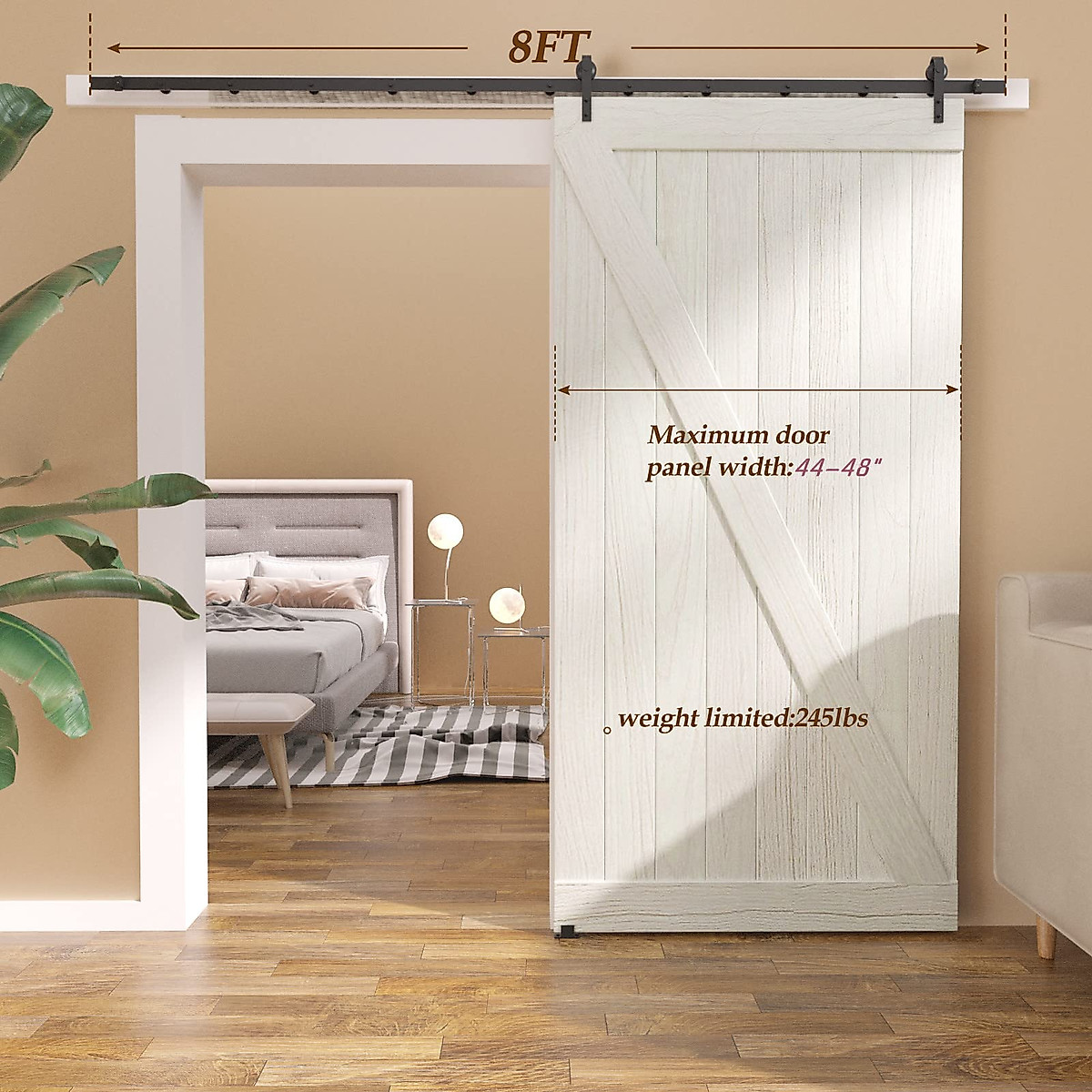 DaAzHai 8 Ft Barn Door Hardware Kit: Easy to Install -Smoothly and Quietly Sliding Barn Door Hardware Single Door Track Low Ceiling Sliding Door Hardware, Modular Track with Stable Connection