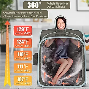 Giantex Portable Folding Sauna, 1 or 2 Person Steam Spa with Remote Control, Folding Chair, Foot Massage Roller, Absorbent Mat, 9 Temperature Levels, 3L Steamer, 800W Home Full Body Spa Tent (Gray)