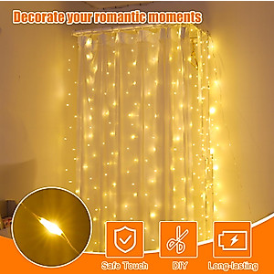 SINAMER White Curtain Light for Bedroom, 300 LED 9.8ft x 9.8ft Curtain String Light with 16 Hooks, 8 Models Remote Control, Window Fairy Light with USB for Wedding Party Home Garden Indoor Decorations