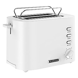 Anfilank Compact 2 Slice Toaster, Wide Slots with Warming Rack, Cancel, Bagel, Defrost Function, 6-Shade Settings, Removable Crumb Tray and High Lift Lever Classic Bread Toaster, 900W BPA free(White)