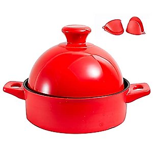 YLWX Tagine Cooking Pot Claypot, Tajine Crock Pot Moroccan, Handcraft Traditional Slow Cooker Ceramic 1.3ml (Color : Red)