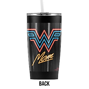 LOGOVISION Wonder Woman 1984 Wonder Mom Neon Stainless Steel Tumbler with Straw and Flip Lid 20 oz Vacuum Insulated & Double Wall with Leakproof Dual Lid | Great for Iced Coffee and Hot Beverages