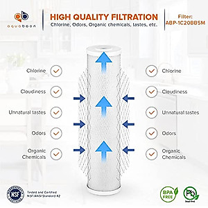 Aquaboon Universal Fit Whole House 5 Micron 20 x 4.5 inch Cartridge | Premium Coconut Shell Water Filter Cartridge | Activated Carbon Block CTO | Compatible with CB-45-2005, Pentek EP-20BB 6-Pack
