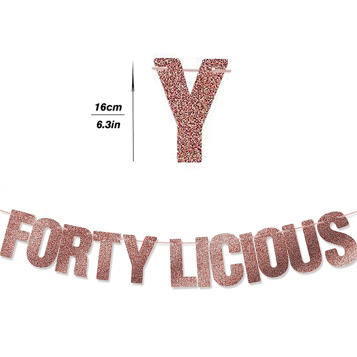 JunyRuny 40th Birthday Banner, Rose Gold Forty Glitter Banner, 40th Birthday Decorations for Woman, Happy 40th Birthday Sign, 40th Birthday Gifts Women, 40th Birthday Party Decor