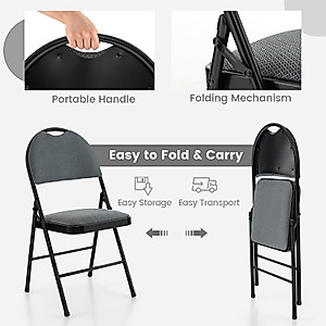 POWERSTONE Folding Chairs 2 Pack, Foldable Chair Set with Padded, Handle Hole and Metal Frame Dining Chair Set for Indoor and Outdoor, School, Office and Garden Party (Grey)