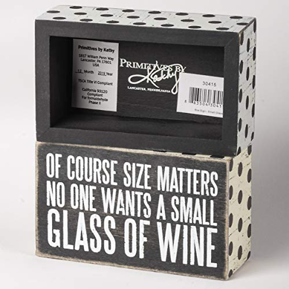 Primitives by Kathy 30415 Polka Dot Trimmed Box Sign, 5" x 3", A Small Glass of Wine