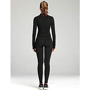 Gacaky Women's Athletic Jacket Lightweight Full Zip Up Yoga Jacket Cropped Workout Slim Fit Tops with Thumb Holes Black M