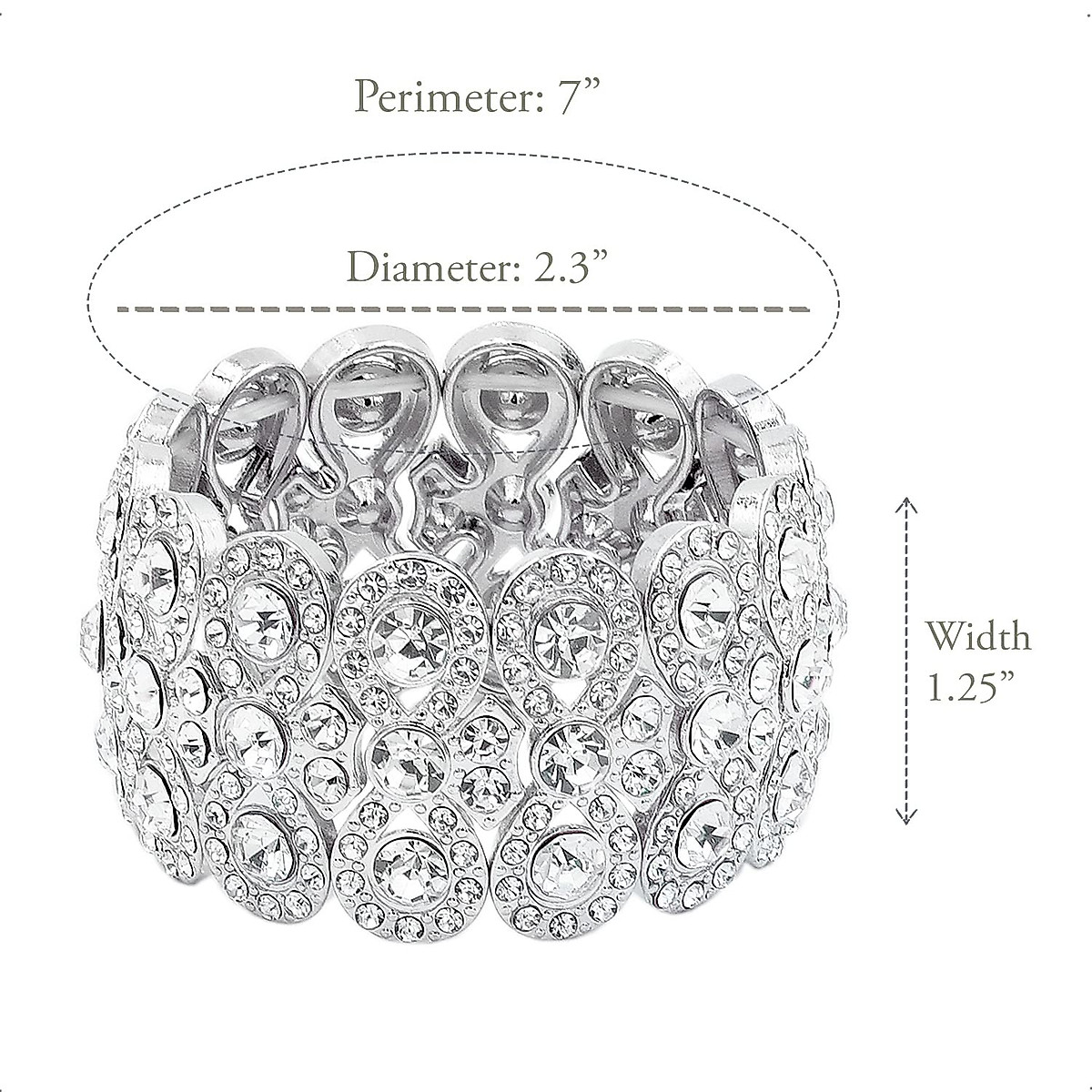 Lavencious Infinity Shape Rhinestone Stretch Bracelet Evening Party Jewelry 7” (Silver)