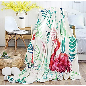 VIVILINEN Flannel Throw Blankets Flamingo Pattern Super Soft Fleece Plush Lap Blankets for Bed Couch Sofa (55"x 72", White)