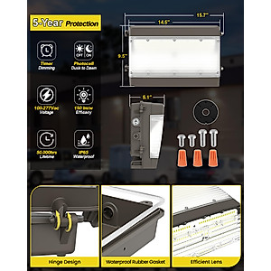 YARBO 2-in-1 Full & Semi Cutoff LED Wall Pack, 150W 120W 100W & 3000K 4000K 5000K Selectable, Timer Dimming & Photocell Wall Pack LED Exterior Light, 22500LM AC100-277V ETL Listed LED Wall Pack Light