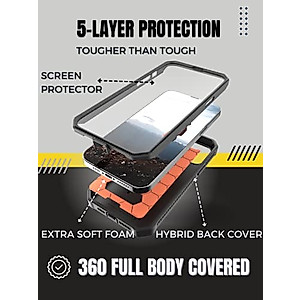 CaseBorne V Compatible with iPhone 14 Plus Case [Not Pro] - Military Grade Full-Body Rugged with Kickstand and Built-in Screen Protector - Black