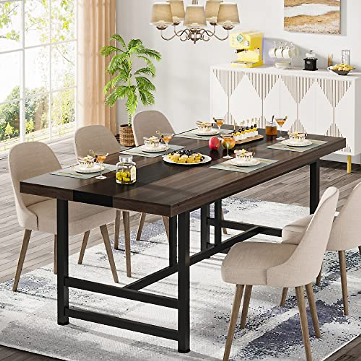 Tribesigns Dinning Table for 6 People, 70 inches Home & Kitchen Table, Wood Large Dinning Room Table with Metal Frame for Family Gathering or Party (Rectangular), W70.86 * D31.49 * H29.92 in