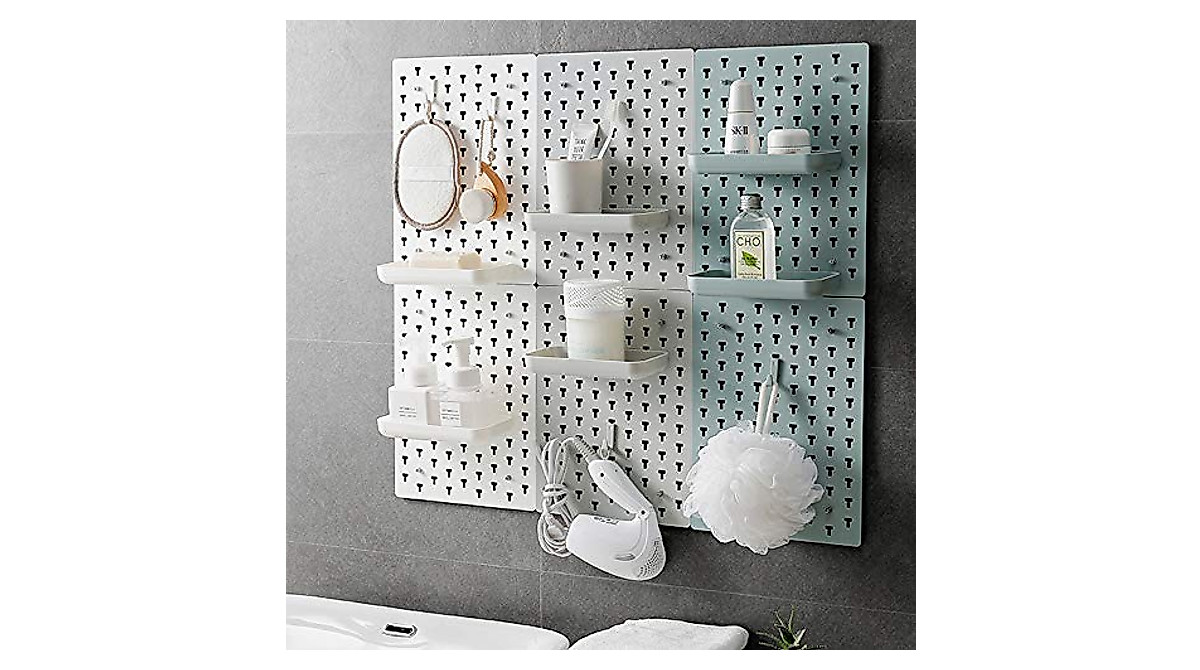 iiDesign Grey Modular Pegboard Wall Shelf for Stylish Storage