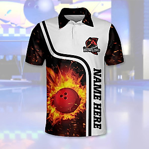 LEEVUS Custom Flame Bowling Shirts for Men Funny, King Pins Bowling Shirts, Fire Bowling Shirt, Bowling Gifts for Men