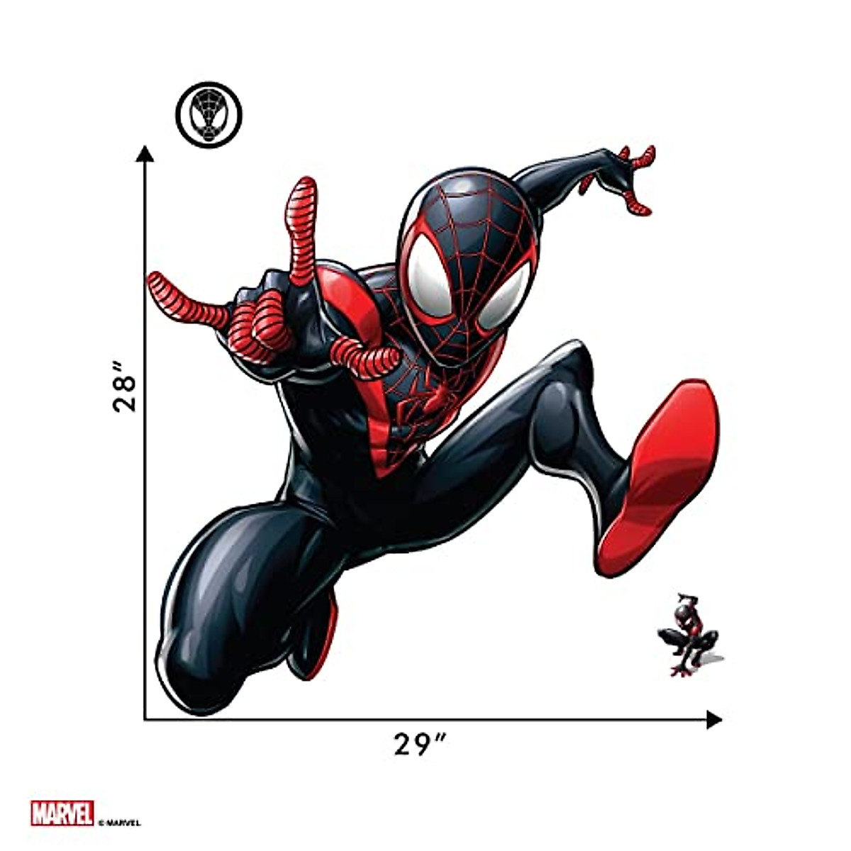 Wall Palz Marvel Miles Morales Wall Decal - Marvel Wall Decals with 3D Augmented Reality Interaction - 28" Spider-Man Miles Morales Bedroom Wall Decor
