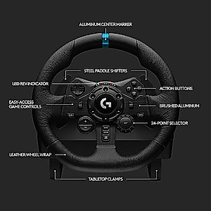 Logitech G923 Racing Wheel and Pedals, TRUEFORCE up to 1000 Hz Force Feedback, Responsive Driving Design, Dual Clutch Launch Control, Genuine Leather Wheel Cover, for PS5, PS4, PC, Mac - Black