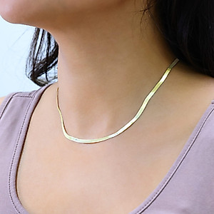 Nuragold 14k Yellow Gold 3mm Solid Herringbone Silky Flexible Chain Womens Necklace 14" 16" 18" 20" 22" 24"