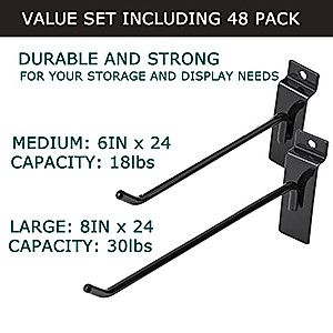 48Pack 6"and 8" Black Slatwall Hooks, Heavy Duty Slatwall Hooks & Hangers for Commercial Retail and Exhibition, 1/4”Dia Slatwall Panel Hooks Metal Pegboard Hooks for Garage Shop Supermarket