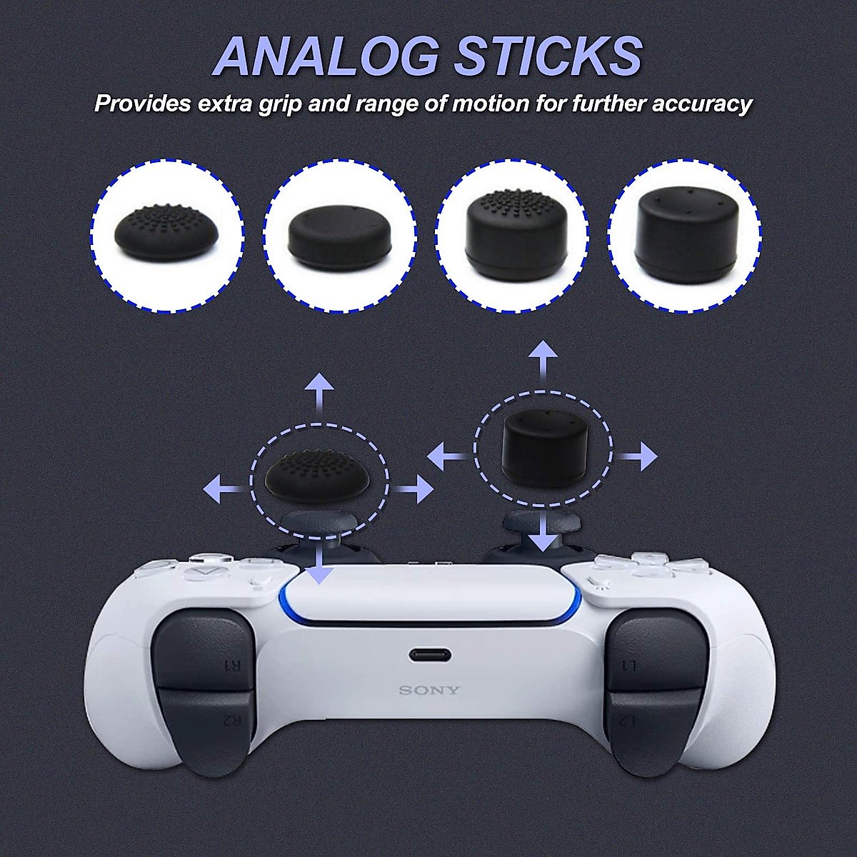 BEJOY PS5 Charging Station, Dual Type-C Controller Charger with Analog Stick (8PCS), Fast Charging Dock with LED Indicator for Sony Playstation 5 DualSense, White