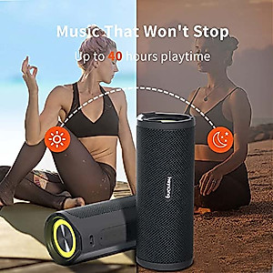 HEYSONG Portable Bluetooth Speaker, Waterproof Wireless Outdoor Speakers with LED Light, Rich Bass, IPX7, 40H Play, TF Card, Dual Pairing for Beach, Boat, Pool, Camping, Bike, Shower, Gifts for Men