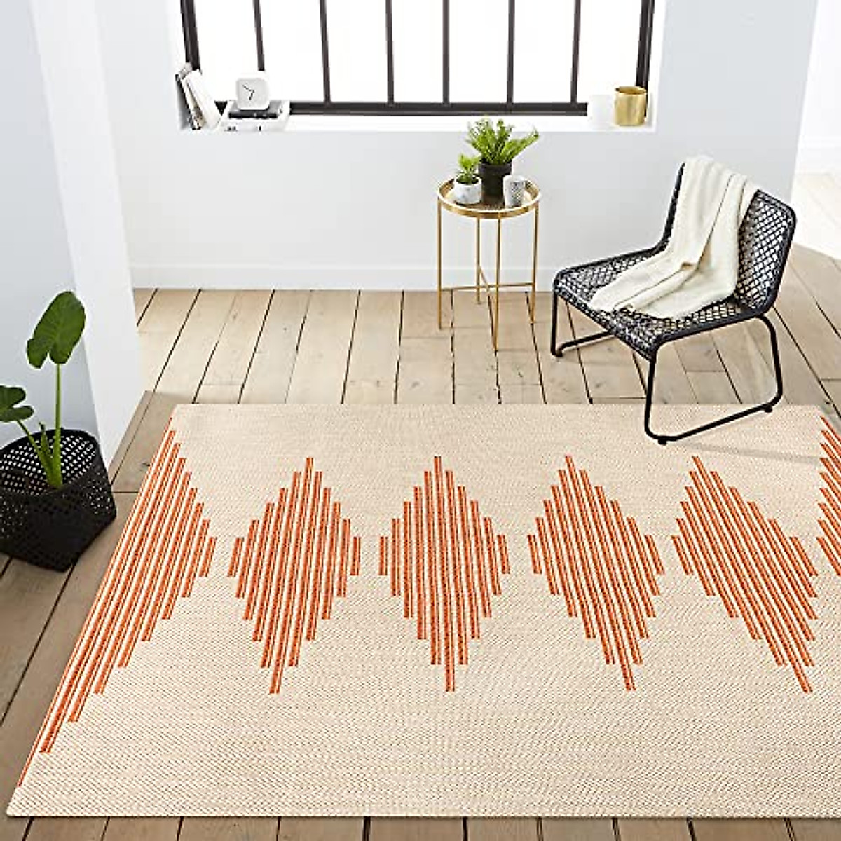 JONATHAN Y SMB204A-5 Vinales Diamond Stripe Indoor Outdoor Farmhouse Transitional Traditional Area Rug,High Traffic,Kitchen,Living Room,Backyard,Non Shedding,5 X 8,Beige/Terracotta
