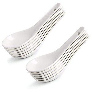 Ceramic Soup Spoons, Asian Ramen Spoons Set of 12 Proper for Corelle Pho Miso Wonton Ramen Dumpling Macaron Dishwasher & Oven Safe