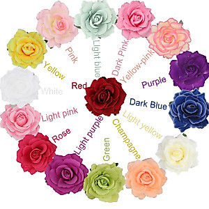 Cubaco Rose Hair Clips for Women, 15 Packs Vintage Hair Flower Brooch Pin Boho Hair Clip Flower Hair Accessories