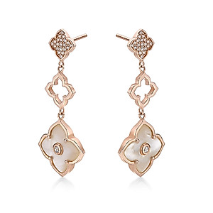 Mother of Pearl and Cubic Zirconia Three Flower Drop Dangle Earrings for Women I Rose Gold Plated 925 Sterling Silver Earrings for Her I Push Back Earrings by Lavari Jewelers